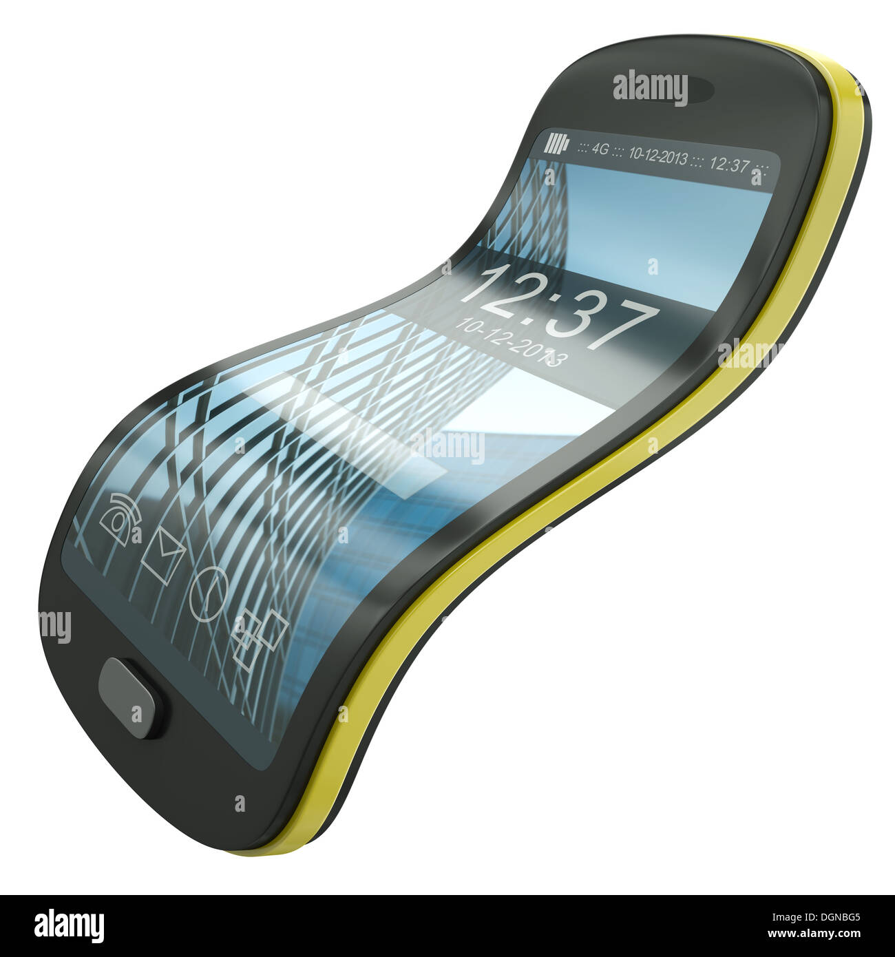 Flexible smartphone, concept illustration. The screen layout design ...