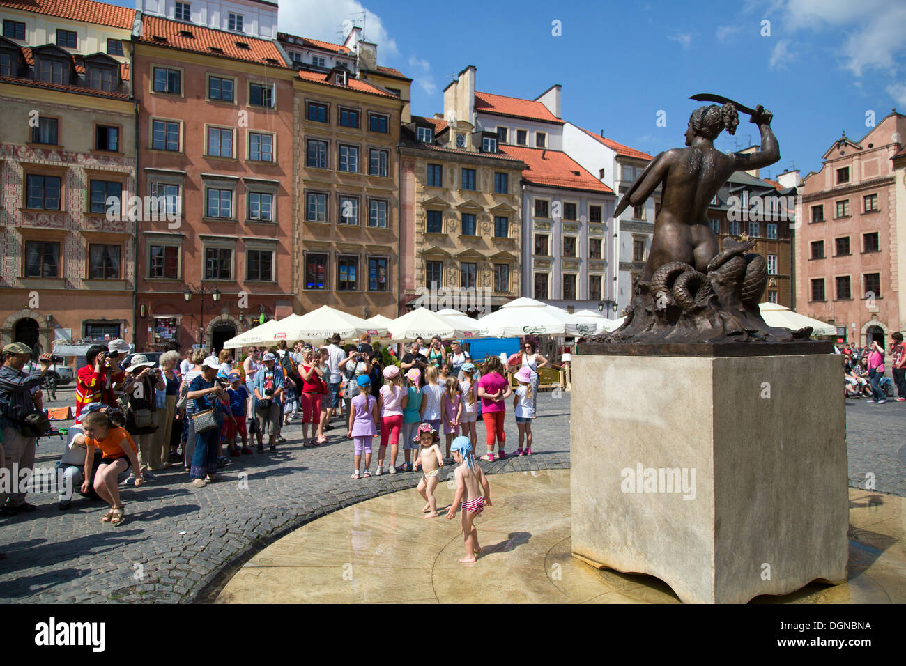 Warsaw, Poland, The Warsaw Mermaid in the Old town square Stock Photo ...