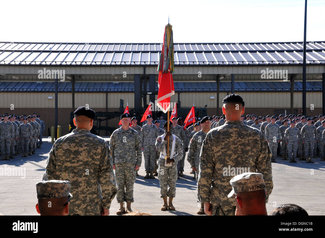 The 326th Engineer Battalion conducts a patch changing ceremony to mark ...