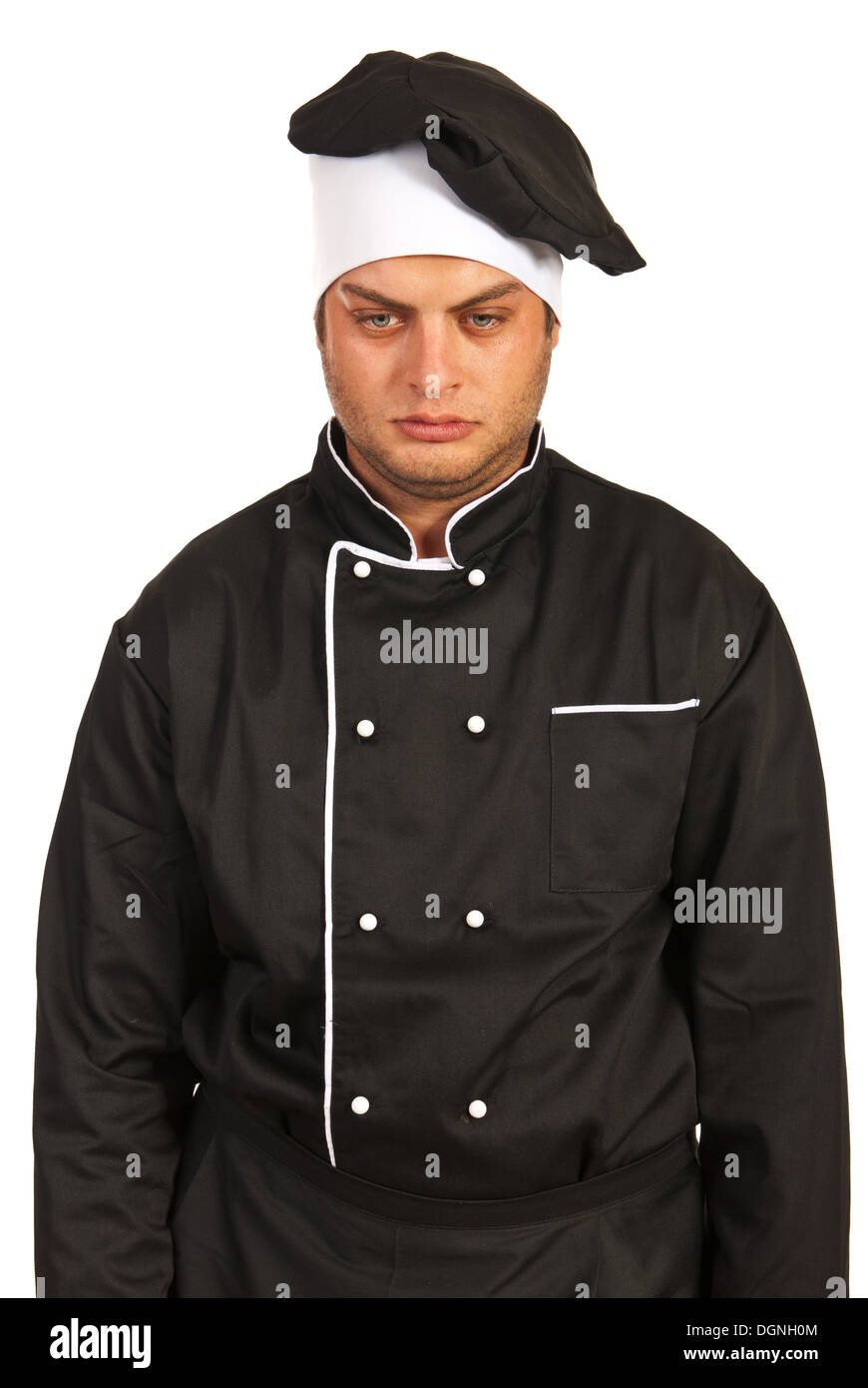 Unhappy chef looking down isolated on white background Stock Photo - Alamy