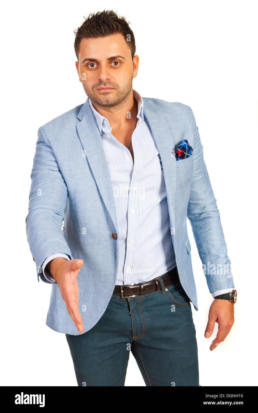 Business man giving hand for shake isolated on white background Stock ...