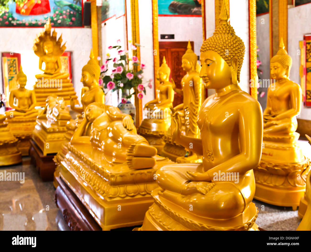 Buddhas inside the Wat Chalong temple, Phuket, Thailand Stock Photo - Alamy