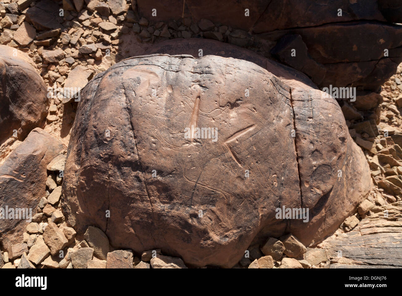 Prehistoric rock carvings at Oued Mestakou on the Tata to Akka road in ...