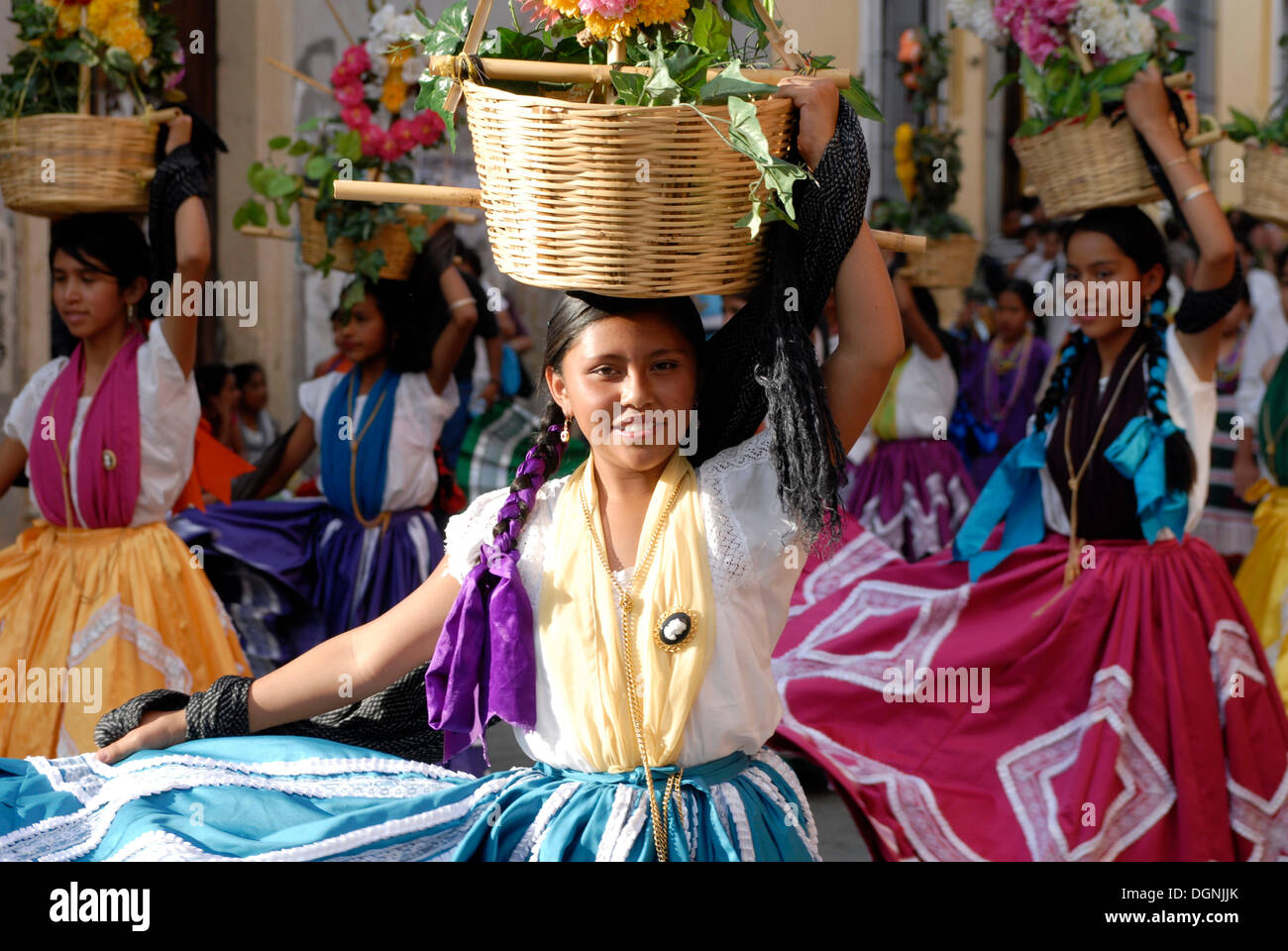 Young woman dancing at a parade, Oaxaca de Juarez, Oaxaca, Mexico ...