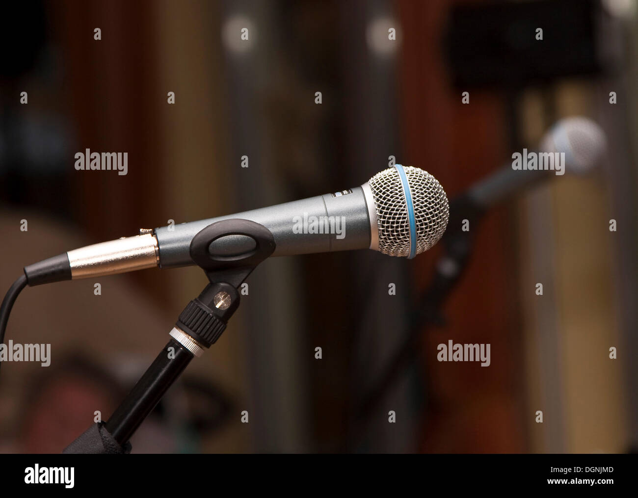 Microphones at an event Stock Photo - Alamy