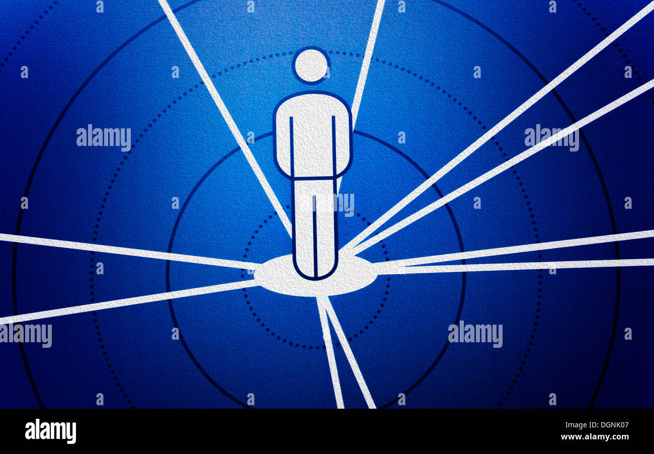 Figure standing in the centre of an axis with the connecting lines ...