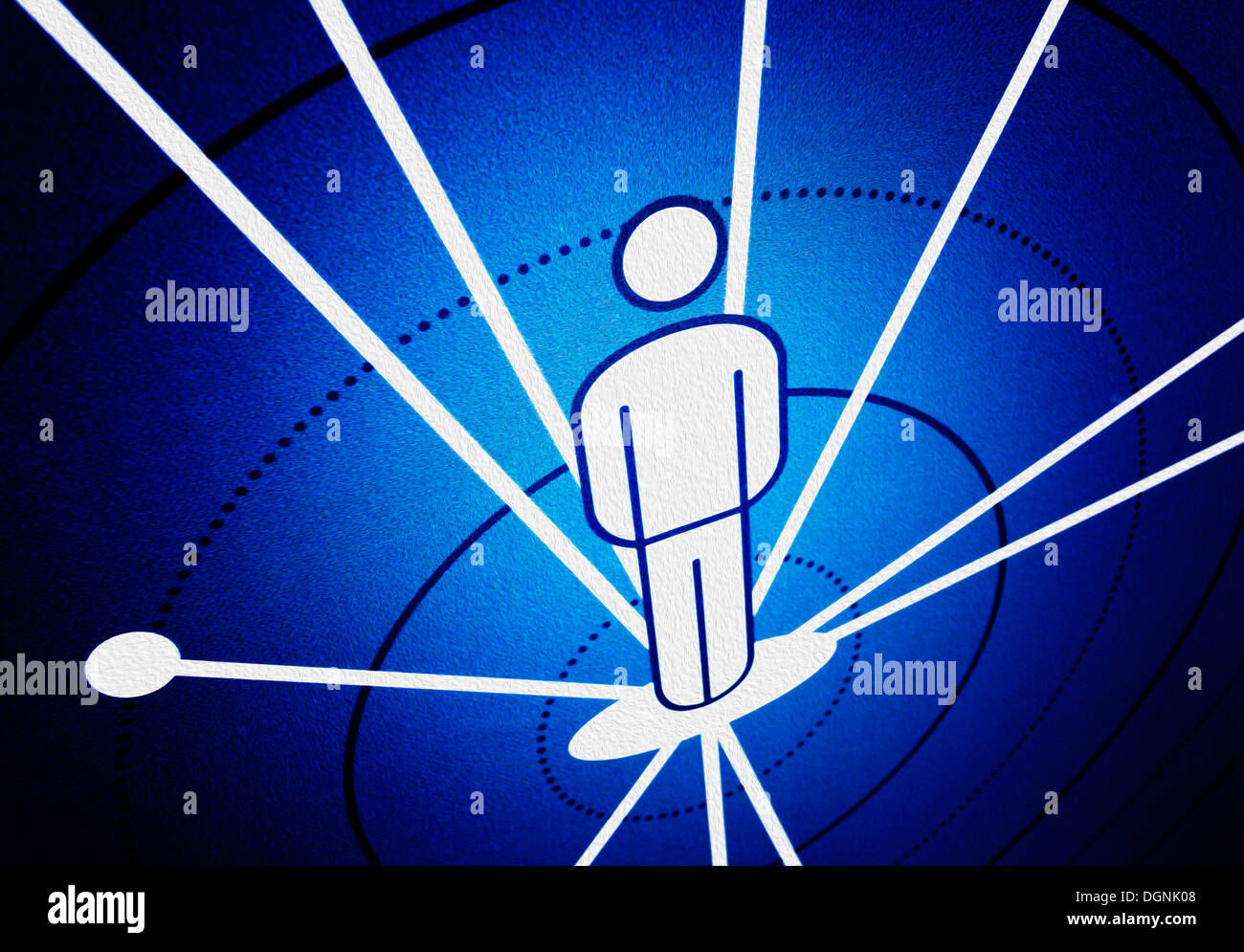 Figure standing in the centre of an axis with the connecting lines ...