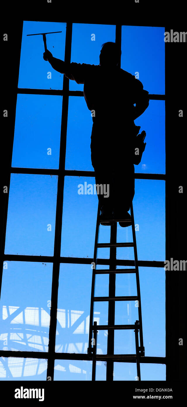 Window cleaner at work, Leipzig, Saxony Stock Photo - Alamy