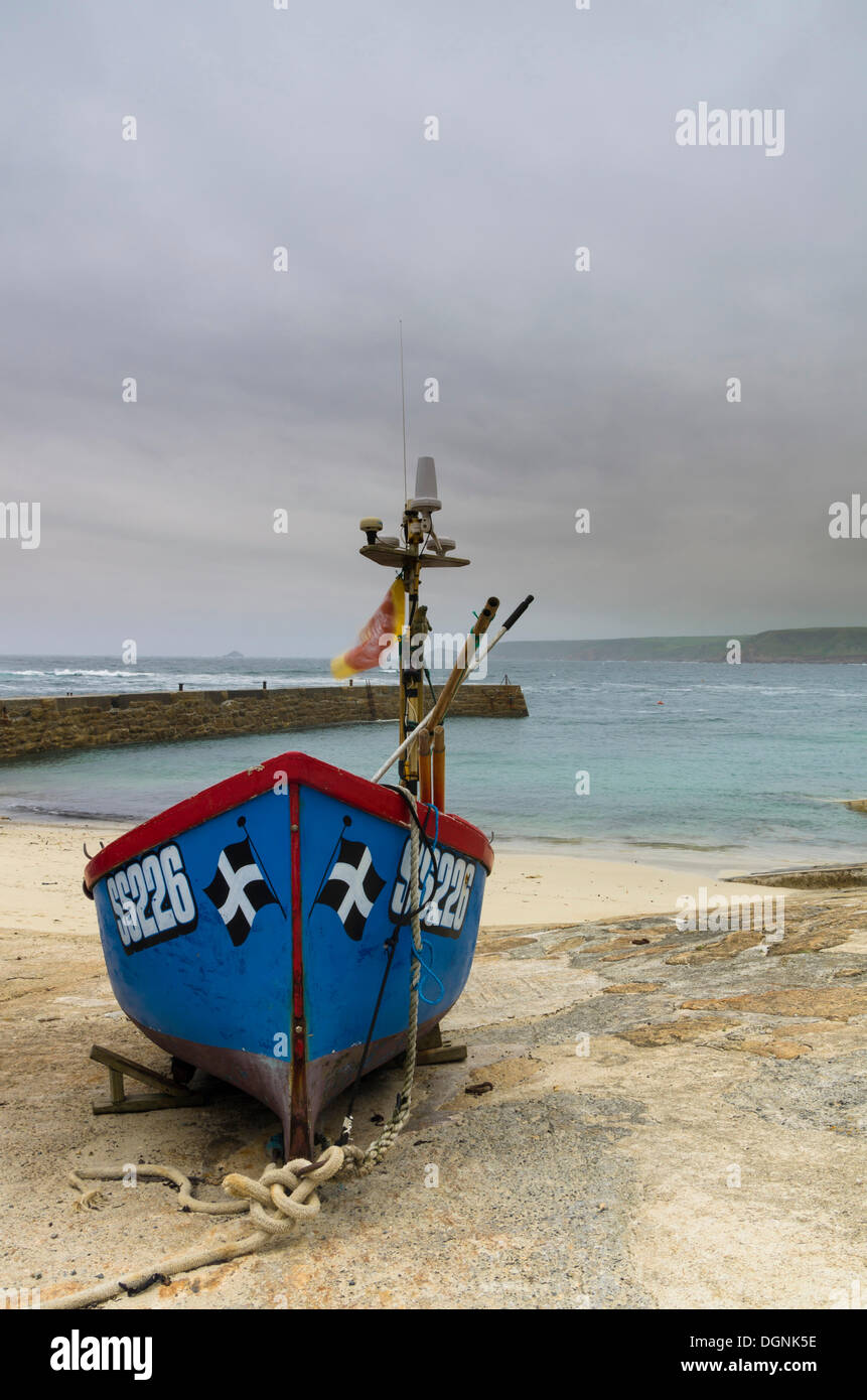 Fishing boat in the harbour of Sennen Cove, Cornwall, England, United ...