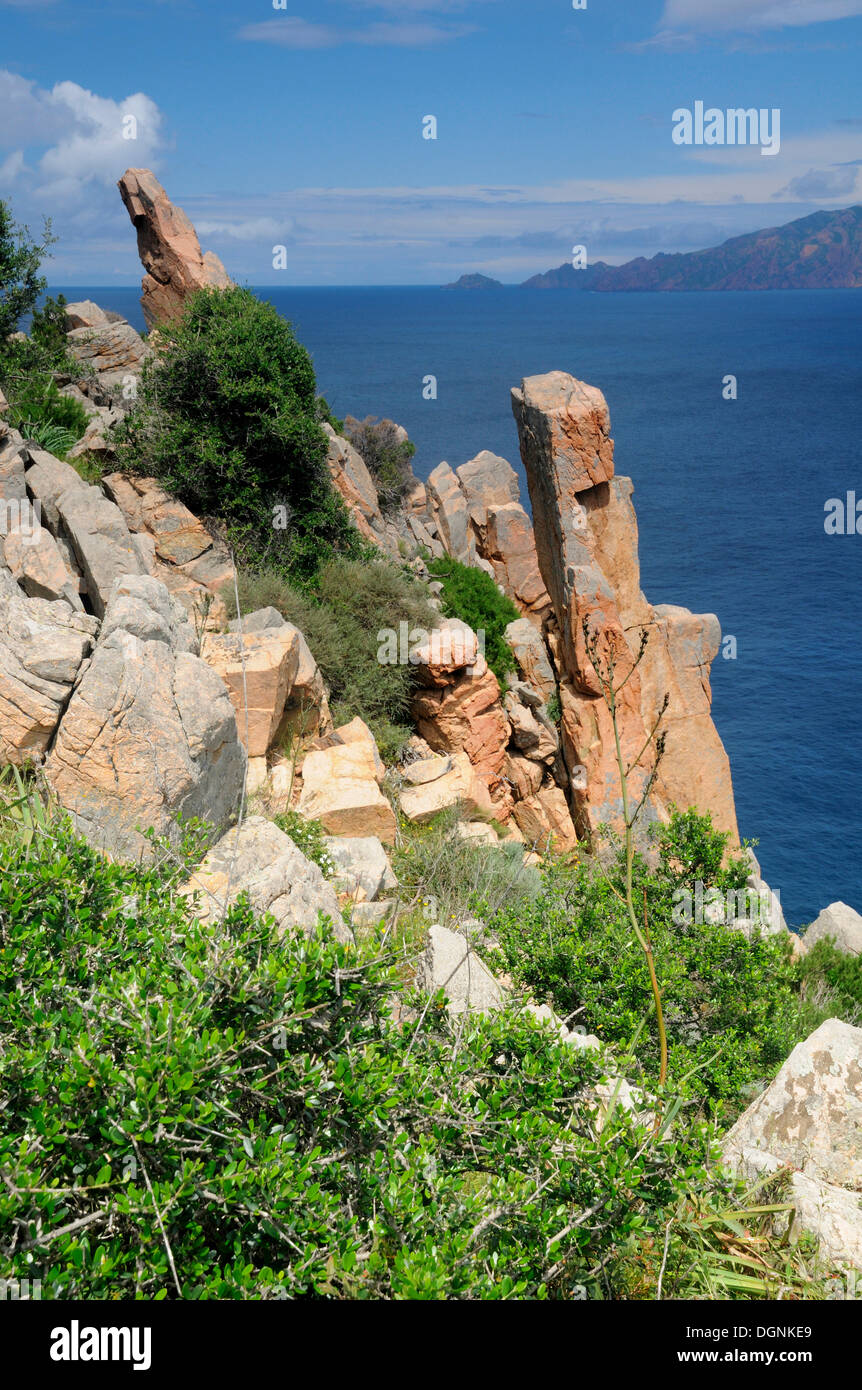 Rock formations on Capu Rosso Peninsula on the west coast of Corsica ...