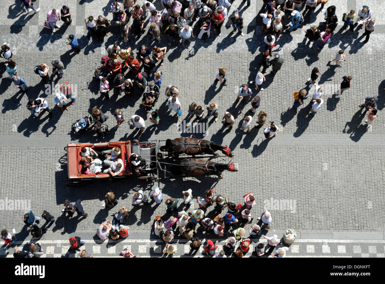 Bird's eye view with carriage and tourists from the Old Town Hall ...