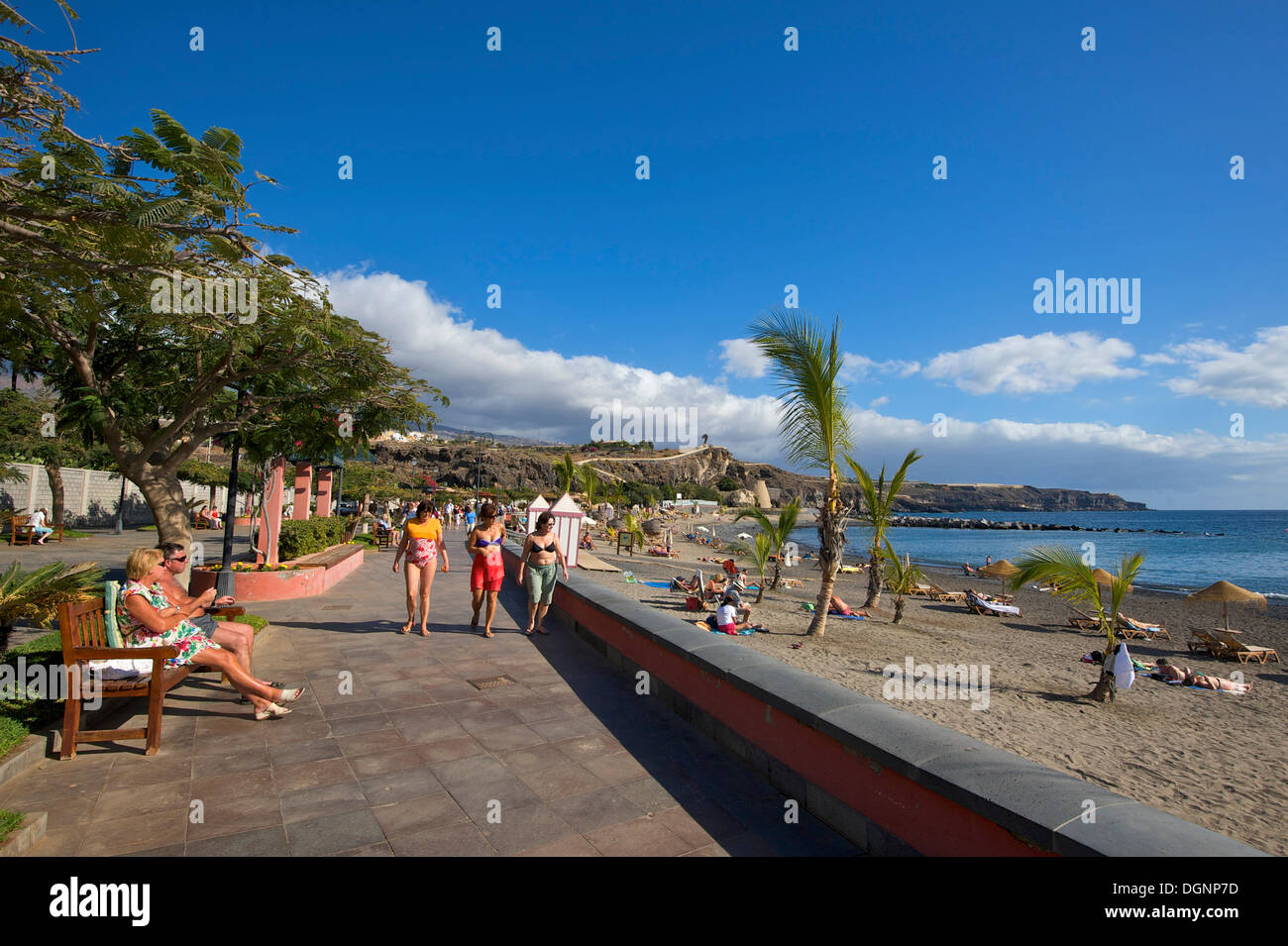 Beach, promenade of San Juan, Tenerife, Canary Islands, Spain, Europe ...