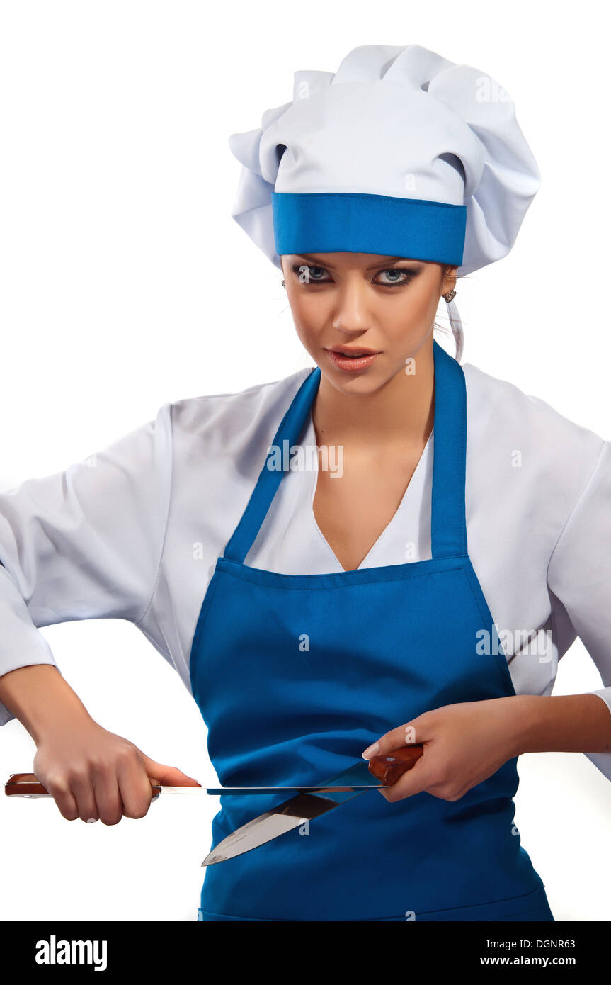 Young girl in chef uniforms on an isolated background Stock Photo - Alamy