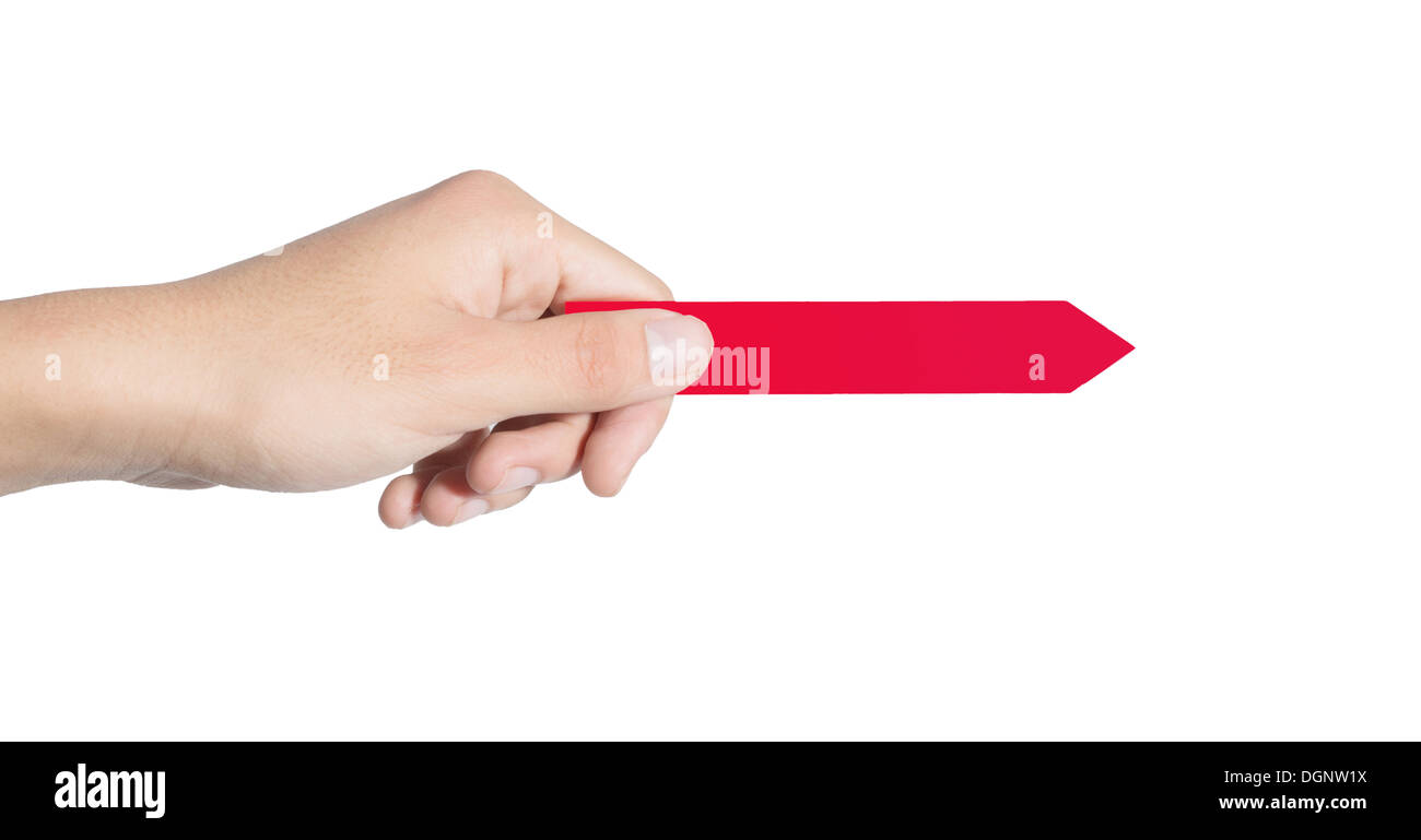 Hand to grasp the red arrow isolated on white background Stock Photo ...