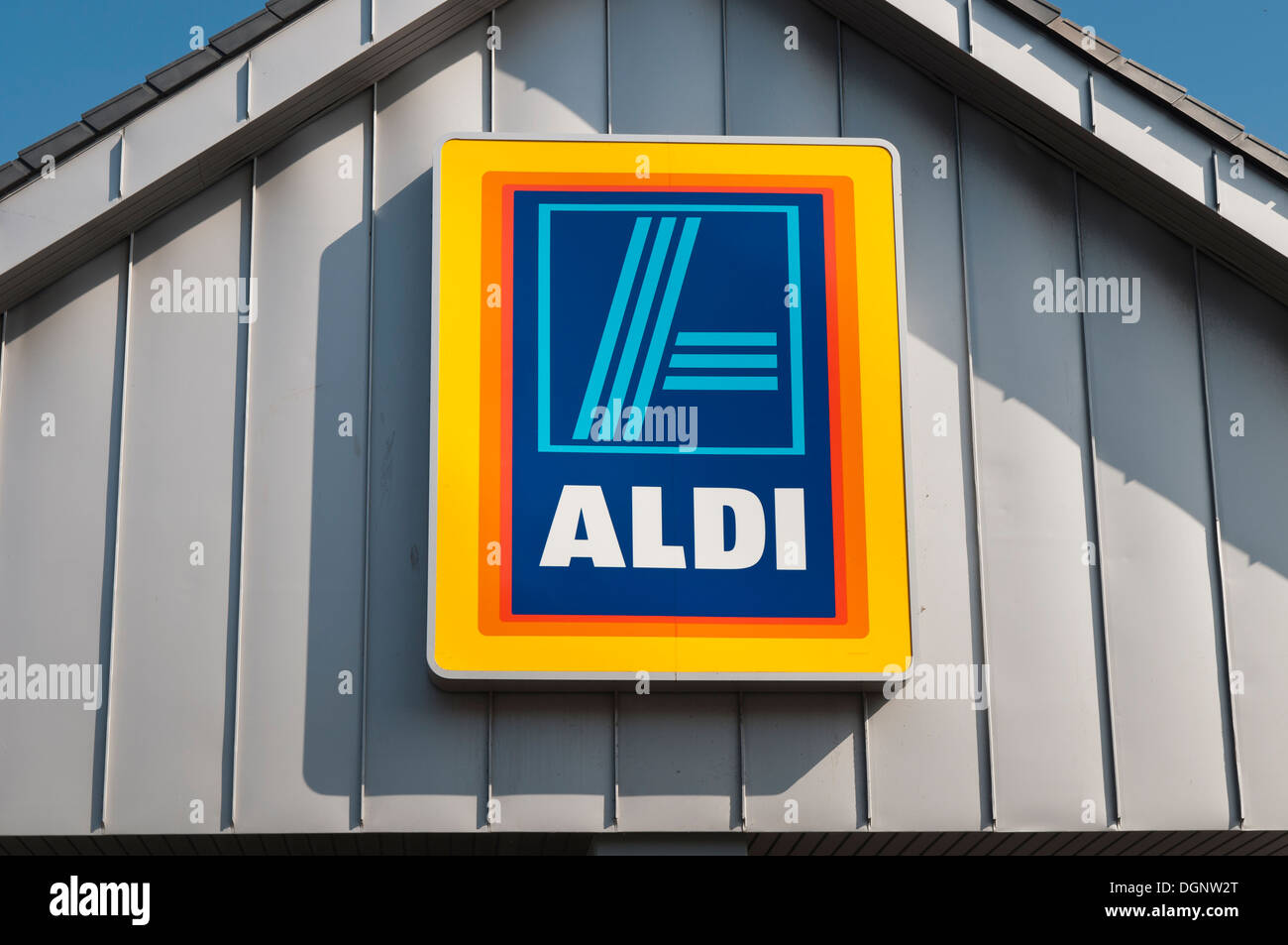 Aldi supermarket sign in Brecon Powys Wales Stock Photo - Alamy
