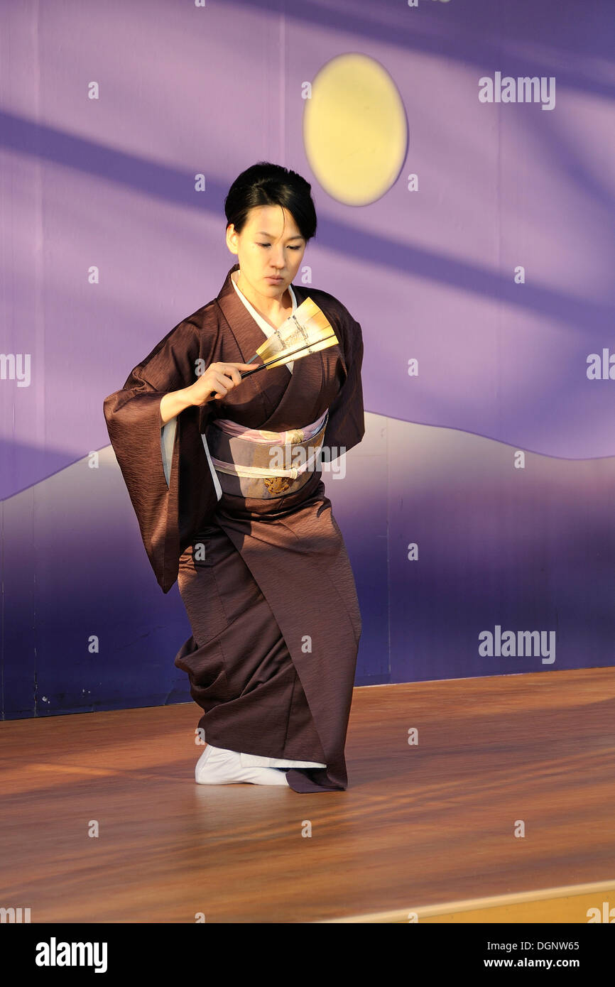Women at a fan dance, Nihon Buyo, at the Cherry Blossom Festival ...