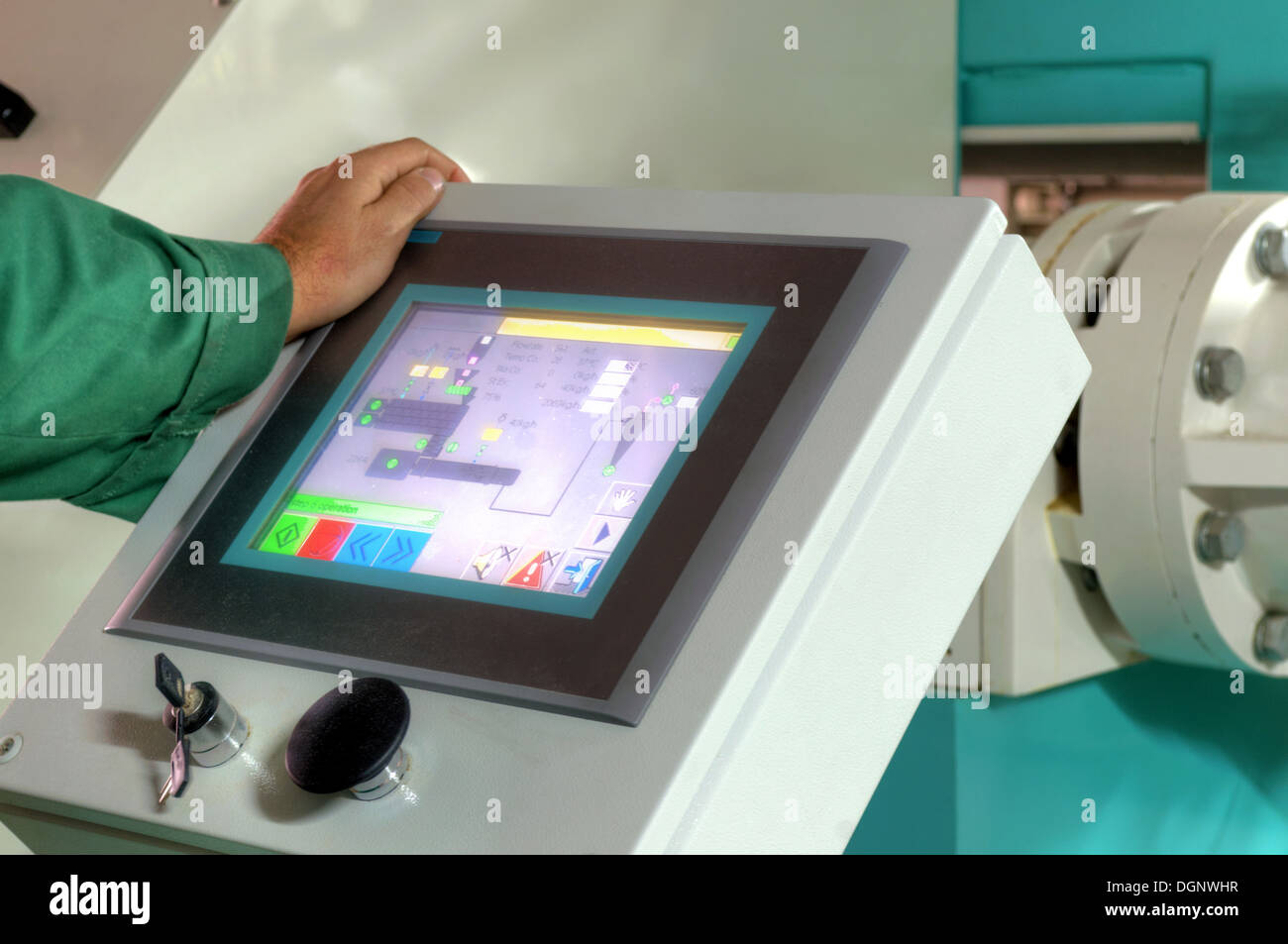 pressing important technology button at control panel in plant Stock ...