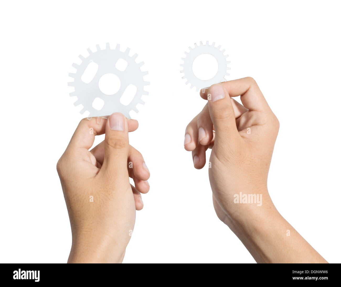 Man designing a mechanic system with cog gear wheels Stock Photo - Alamy