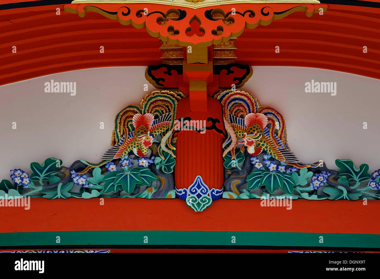 Colourful carvings in the main building, Fushimi Inari Taisha Shinto ...