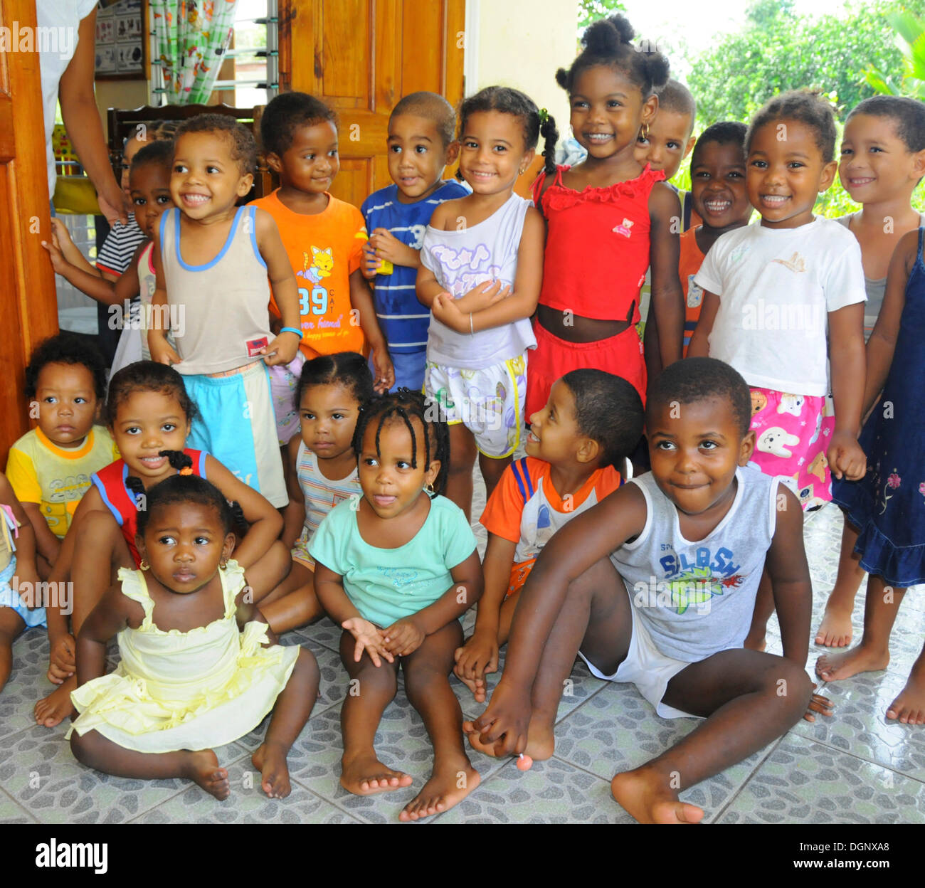 Children in a kindergarten on La Digue Island, Seychelles, Africa ...