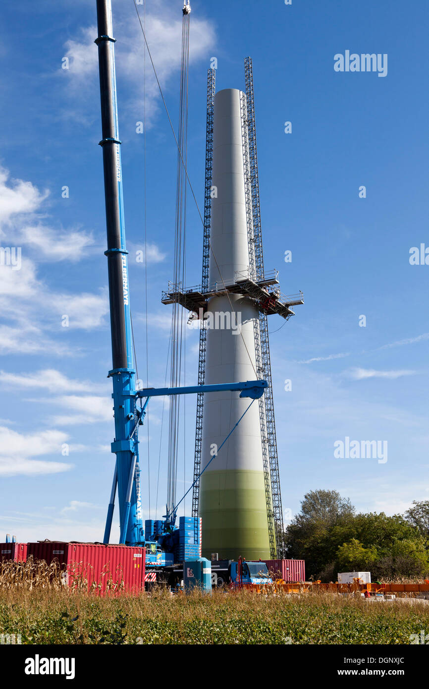 Construction of a wind turbine, type Enercon E82, Grosshofen wind farm ...