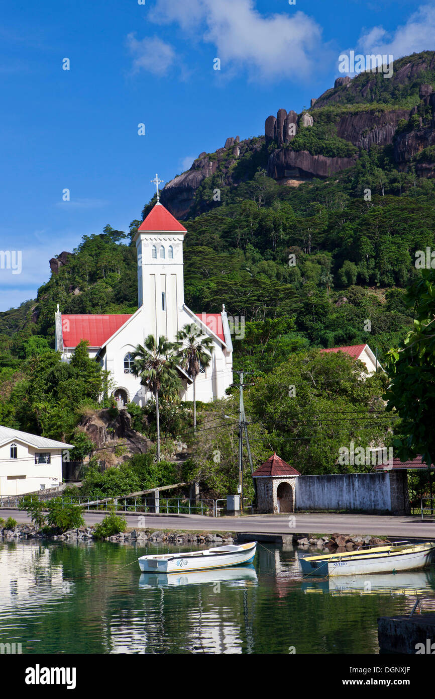 Catholic Church on the east coast of Mahe Island, Seychelles, Africa ...