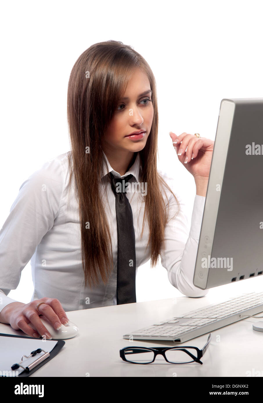 pretty girl works at the computer Stock Photo - Alamy