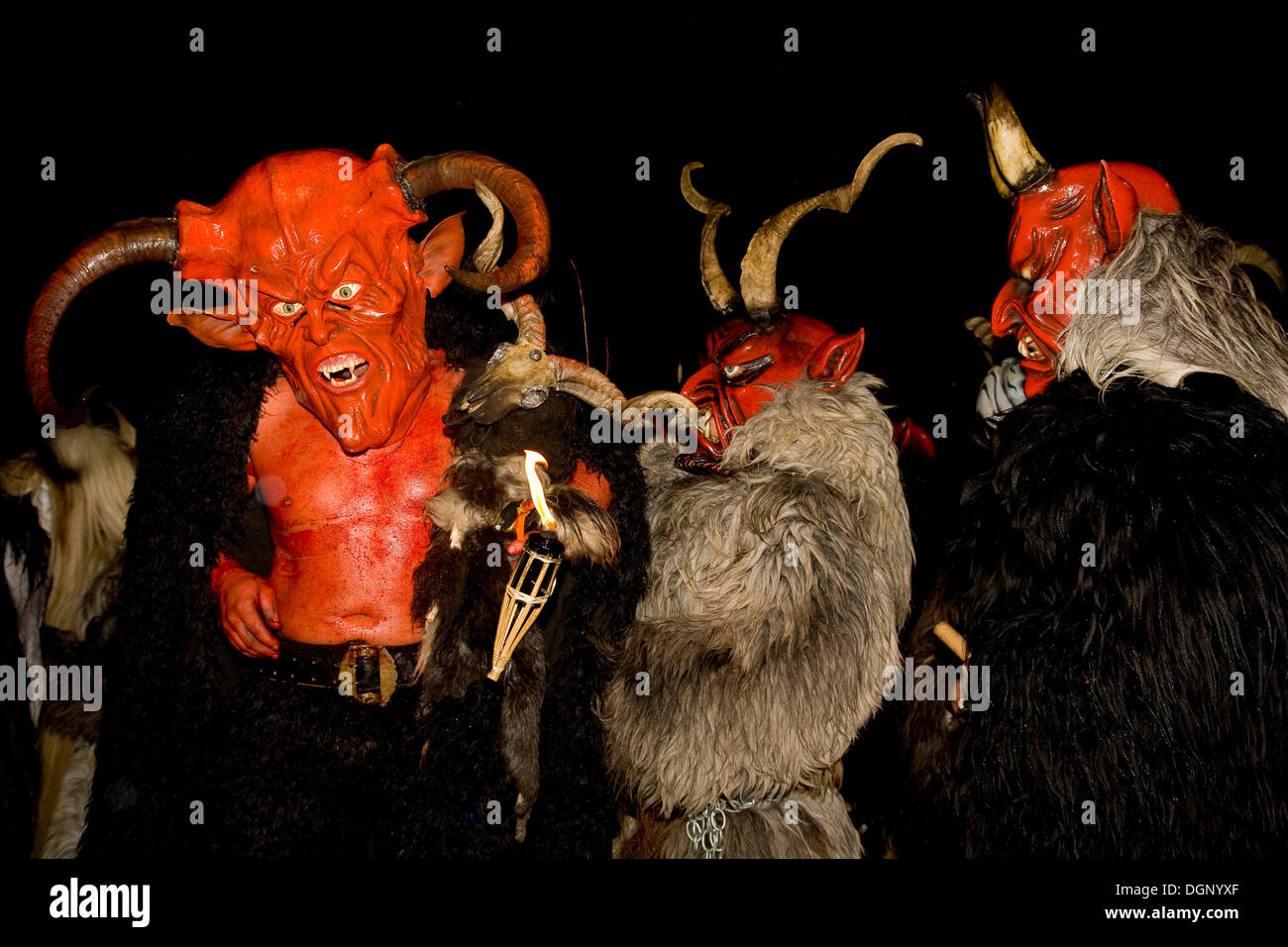 Krampus masks, devil costumes in Ora, Alto Adige, Italy, Europe Stock ...