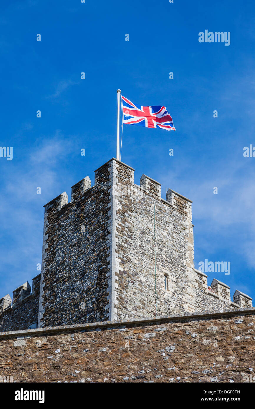 England, Kent, Dover, Dover Castle, The Great Tower and Union Jack ...