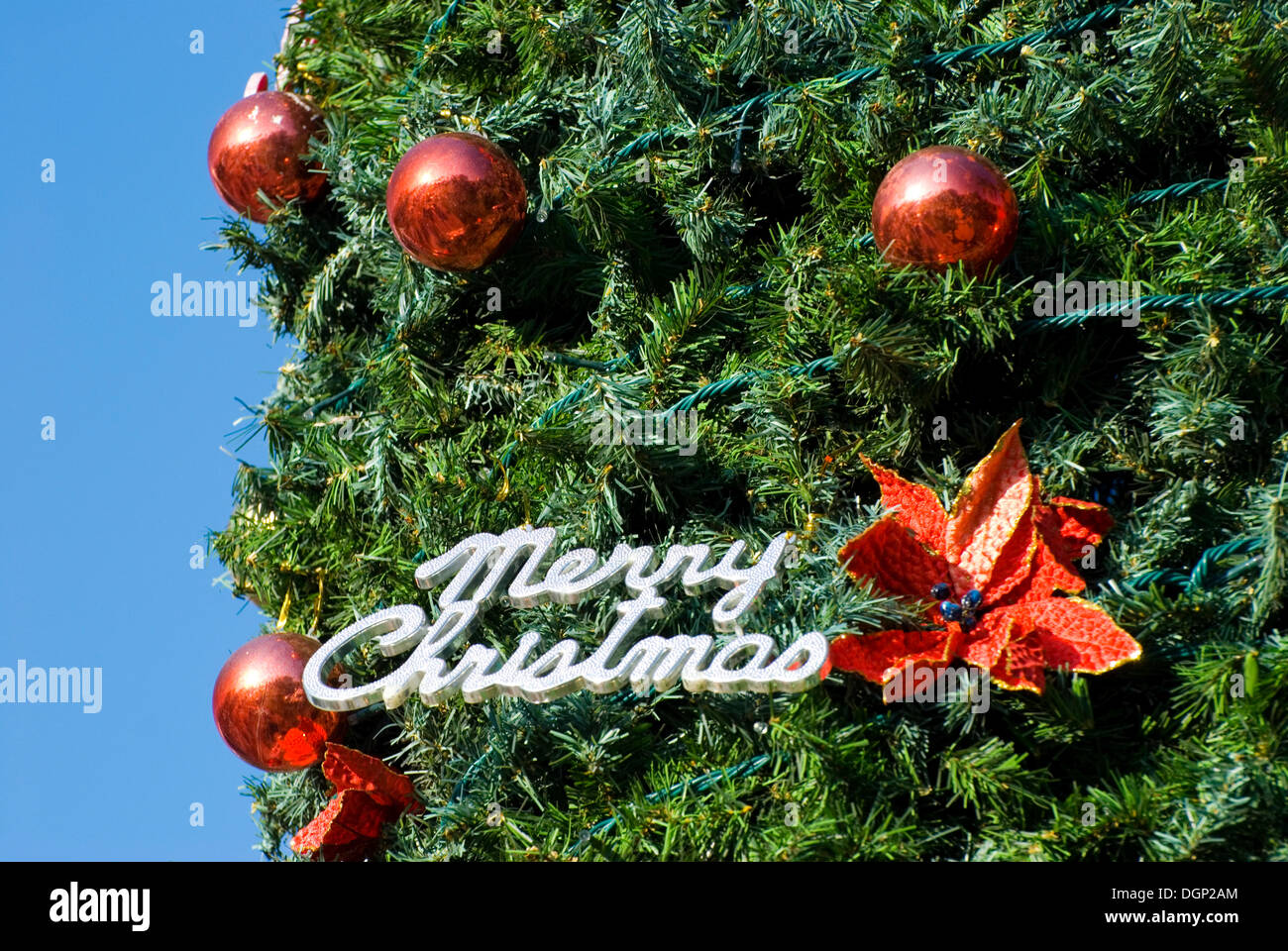 Merry Christmas, Christmas tree and decorations Stock Photo - Alamy