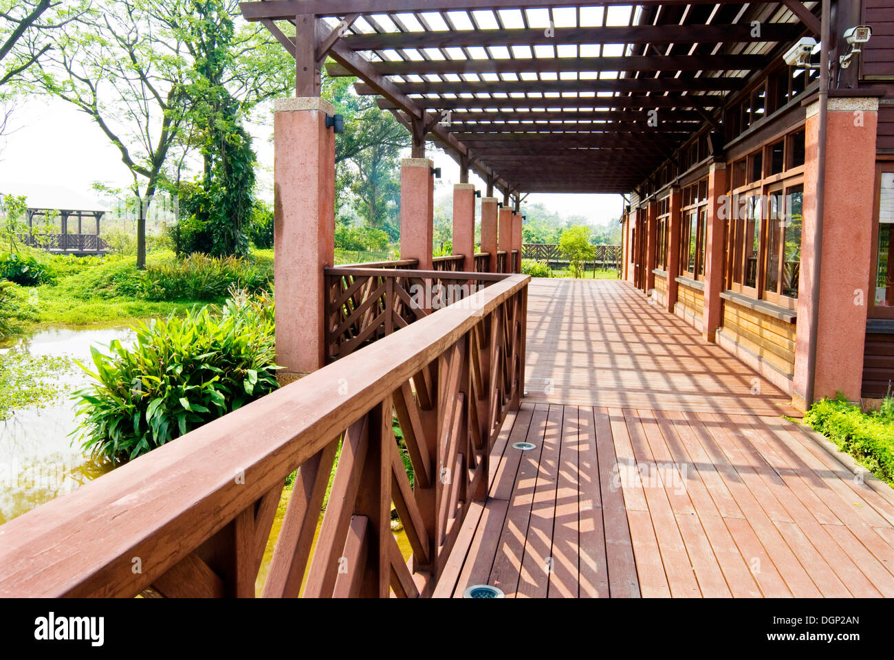 Chinese winding corridor with shadows in the garden, China, Asia Stock ...