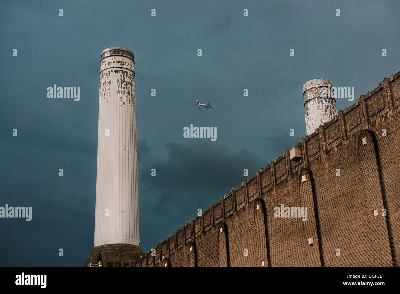 The famous chimneys of Battersea Power Station. Image taken on the roof ...