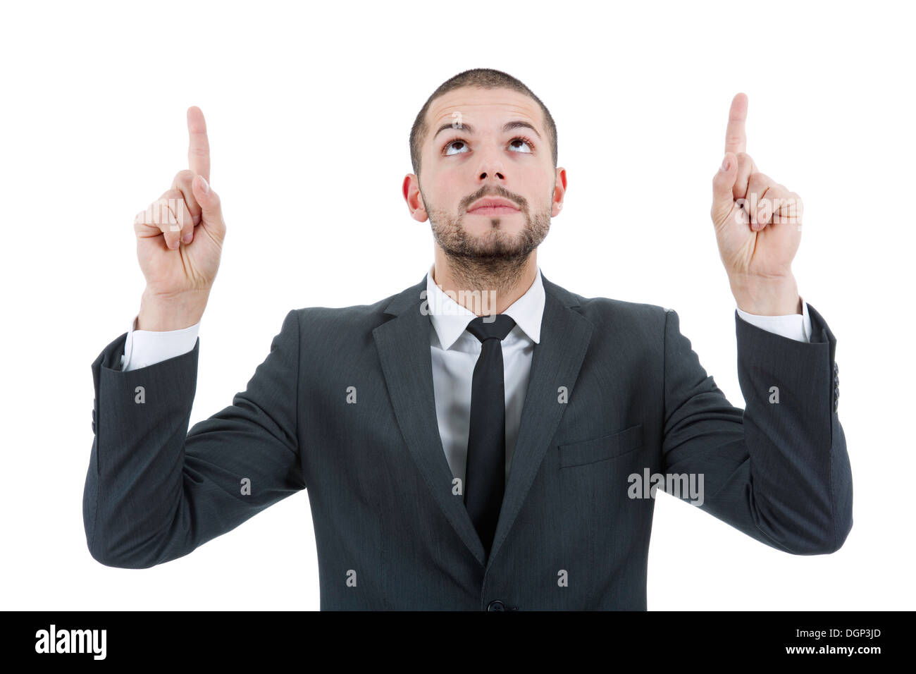 business man in a suit pointing up with his fingers Stock Photo - Alamy
