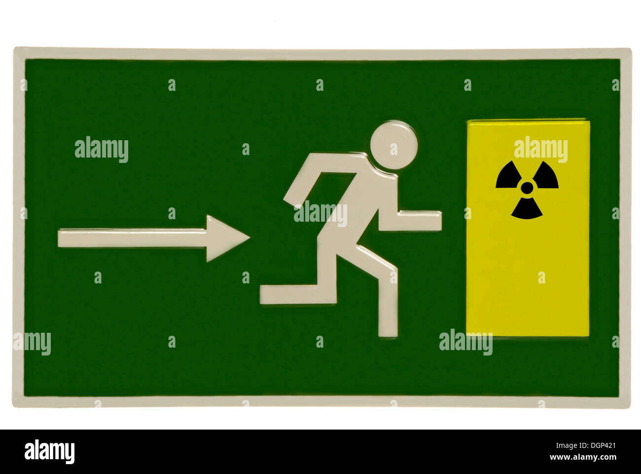 Escape sign with atomic symbol, symbolic image for moving towards more ...