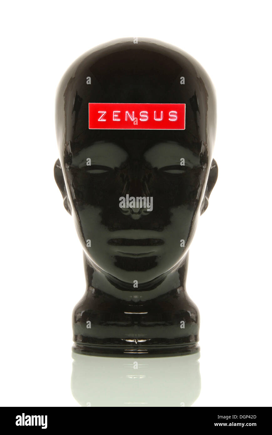 Black glass head with label Zensus, symbolic image for the census 2011 ...