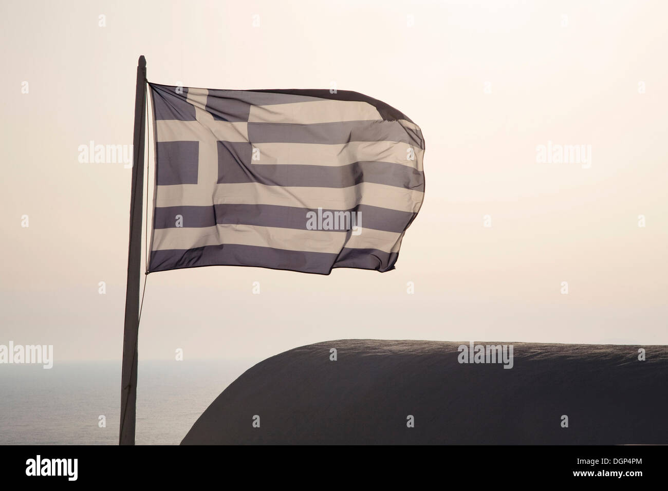 Greek flag, Oia, Santorini, Cyclades, Greece, Europe Stock Photo - Alamy