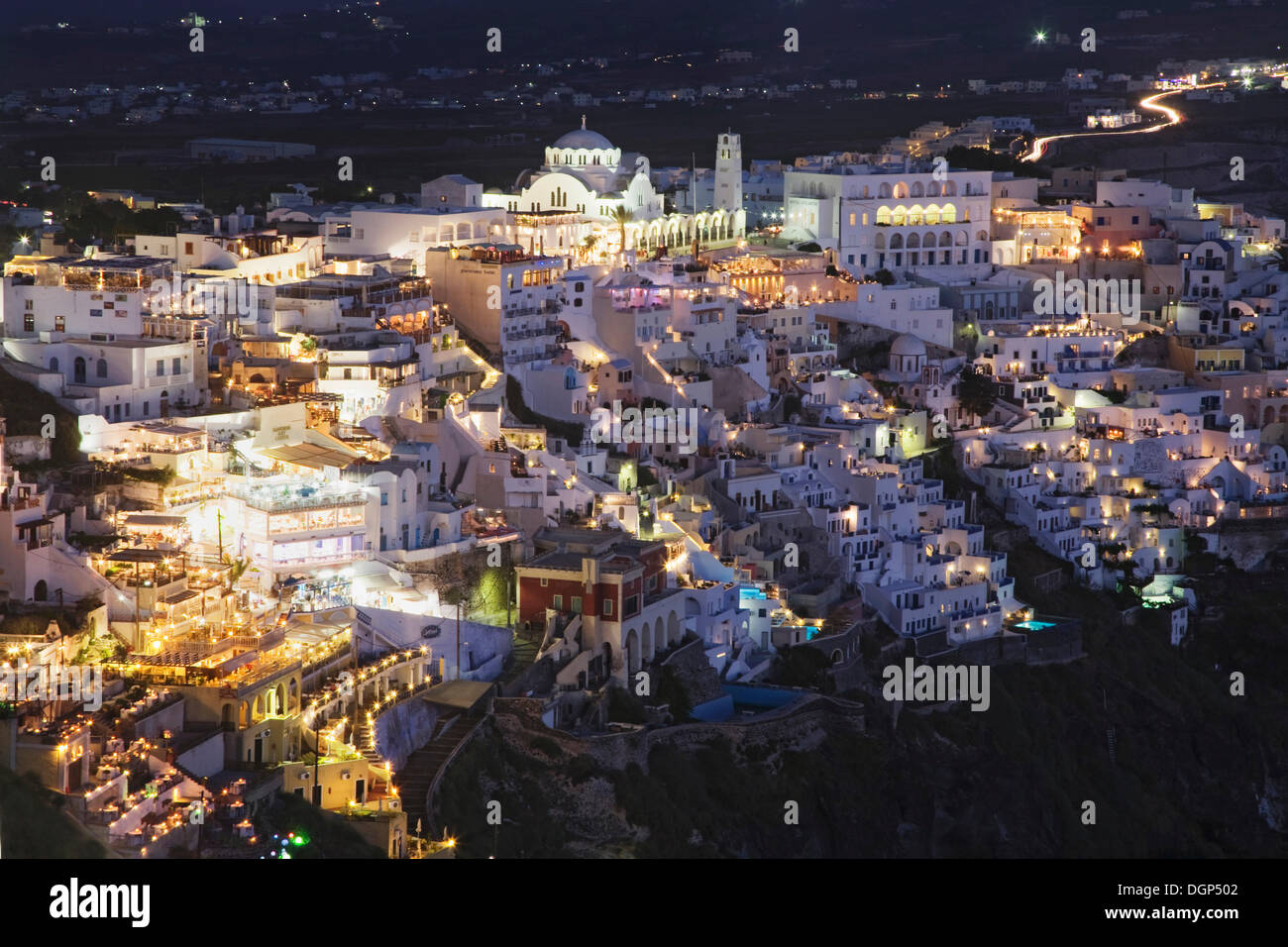 Fira at night, Santorini, Cyclades, Greece, Europe Stock Photo - Alamy