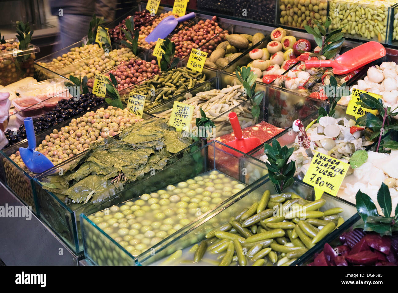 Pickled vegetables in front of a grocery store at the Egyptian Bazaar ...