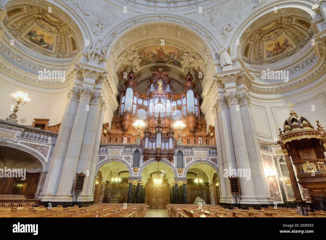 Interior view of Berliner Dom or Berlin Cathedral with altar, Berlin ...