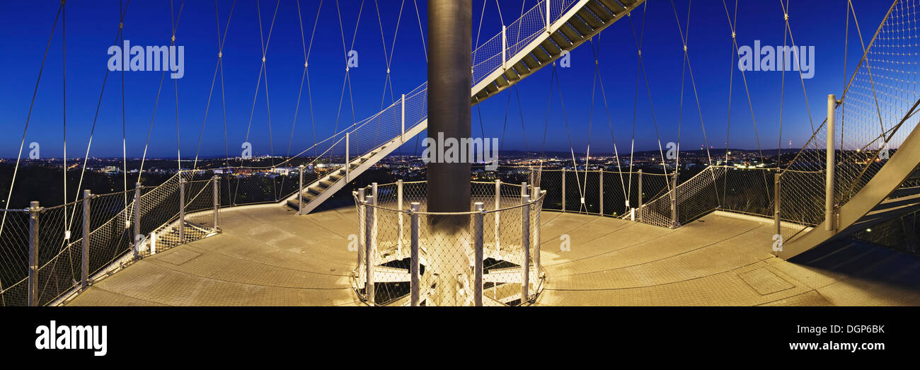 View from Killesberg Tower at dusk, Stuttgart, Baden-Wuerttemberg Stock ...