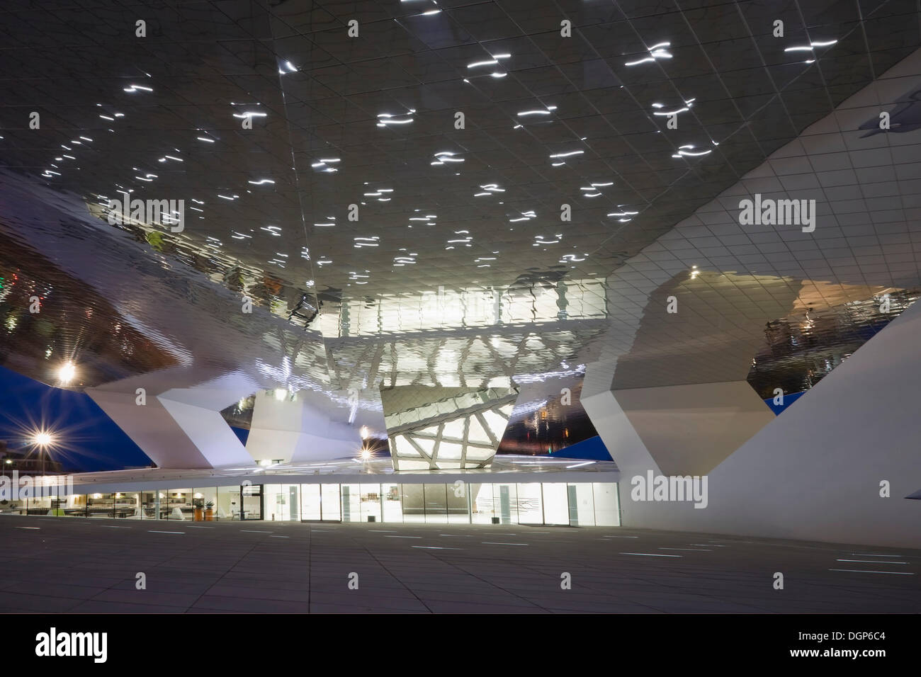 Entrance area of the new Porsche Museum, Stuttgart, Baden-Wuerttemberg ...