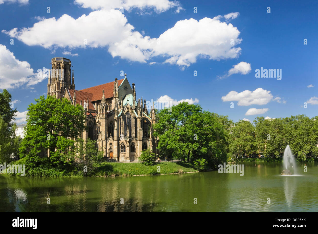 Johanniskirche, St. John's Church, on Feuersee Lake, Stuttgart, Baden ...