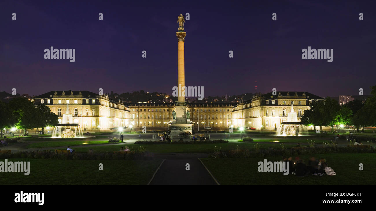 Schlossplatz square with Neuen Schloss Castle at night, Stuttgart ...