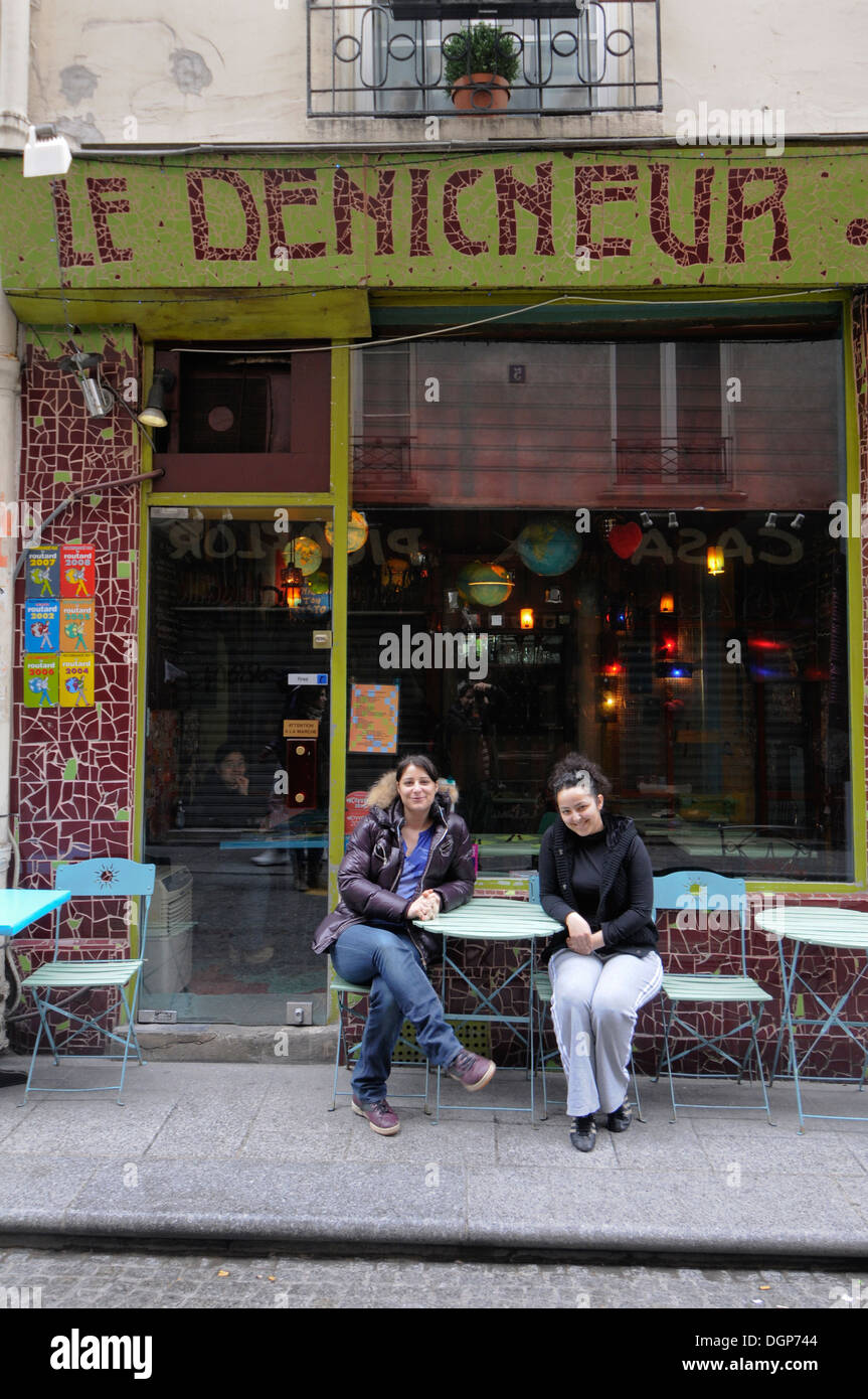 Owners of Le Denicheur restaurant pose in entrance, Montorgueil, Paris ...