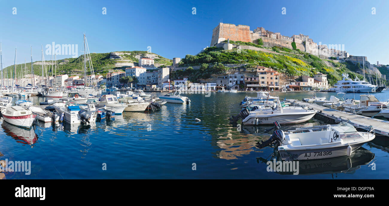 Port and citadel, Bonifacio, Strait of Bonifacio, Corsica, France ...