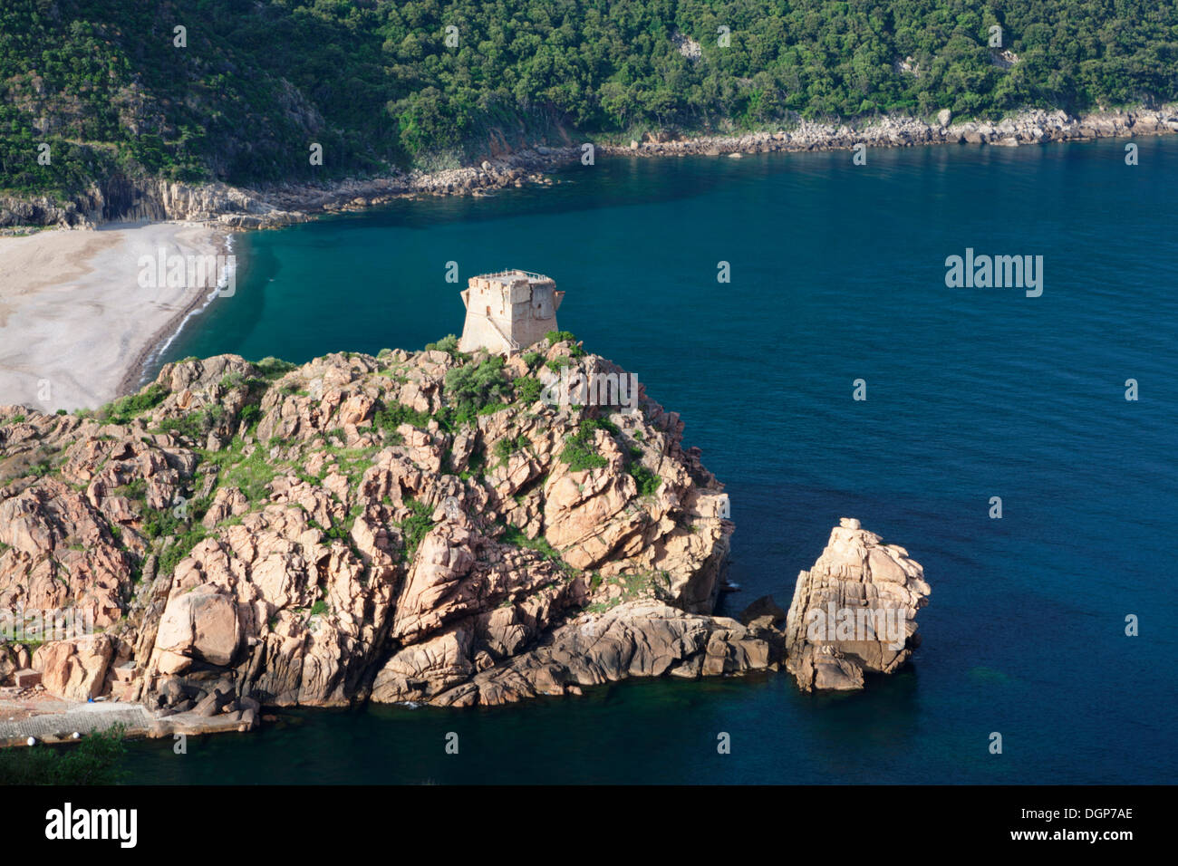 Torra di Portu, Genoese tower of Porto, Gulf of Porto, Corsica, France ...