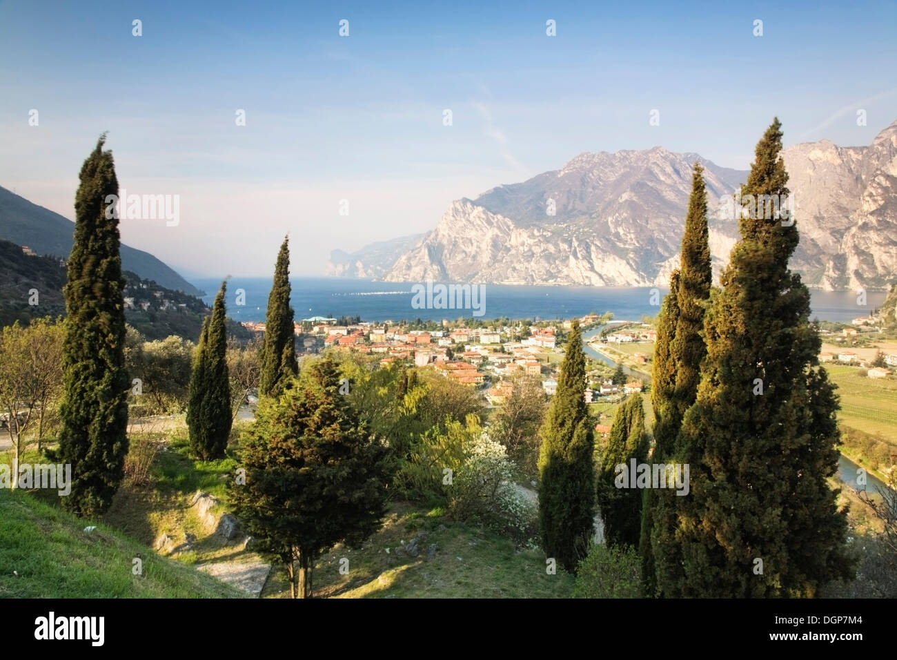 View on Lake Garda and Torbole above Nago, Lombardy, Italy, Europe ...