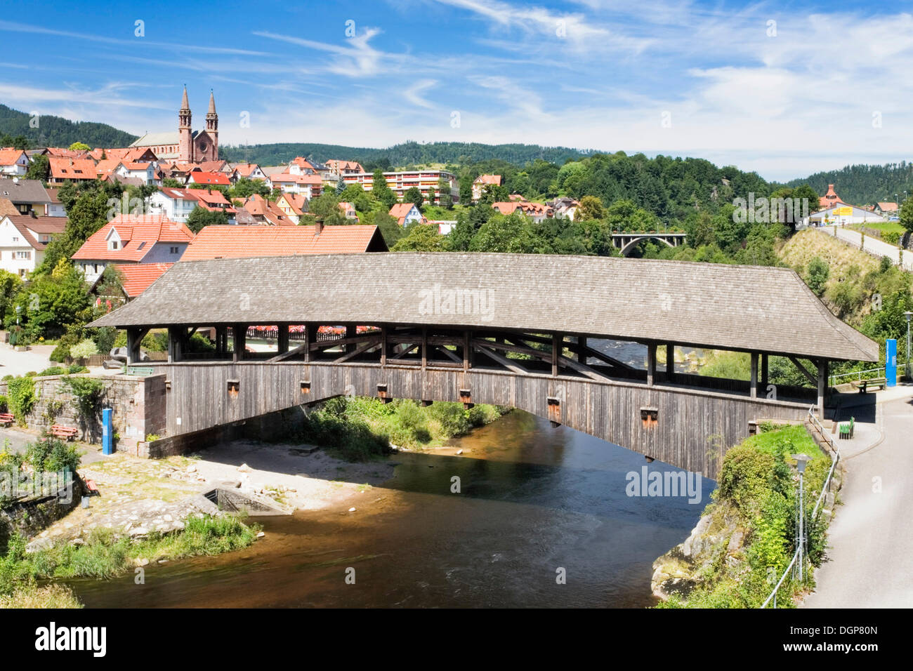 Historic wooden bridge in Forbach, Murg Valley, Black Forest, Baden ...