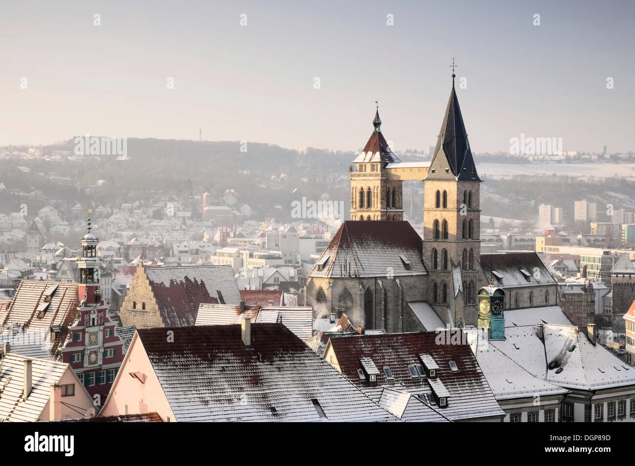 The two church towers of St. Dionys city church, Esslingen am Neckar ...