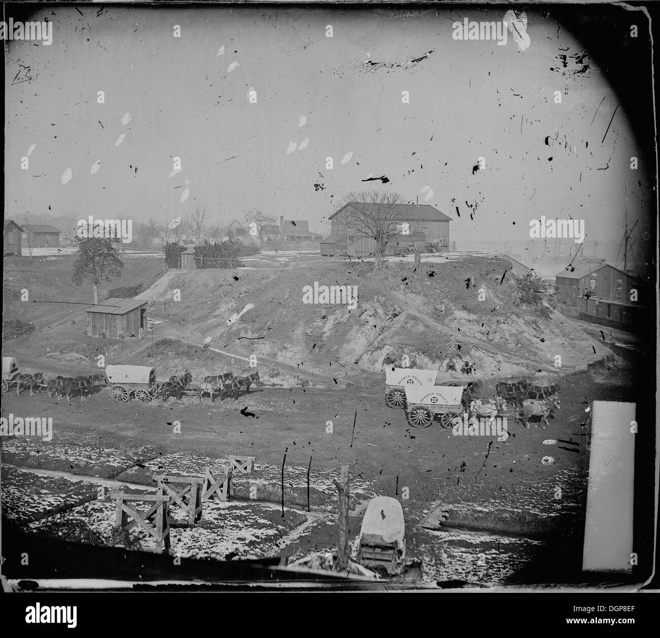 This photograph captures a supply train in motion, emphasizing the ...